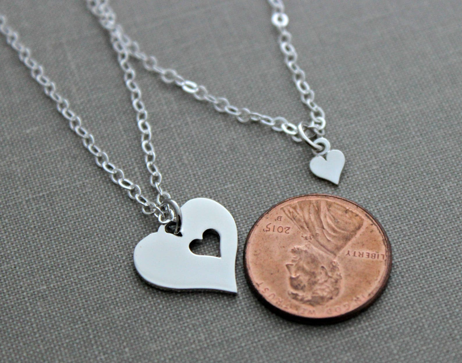 Mother and Daughter Heart Necklace Set Sterling Silver A | Etsy