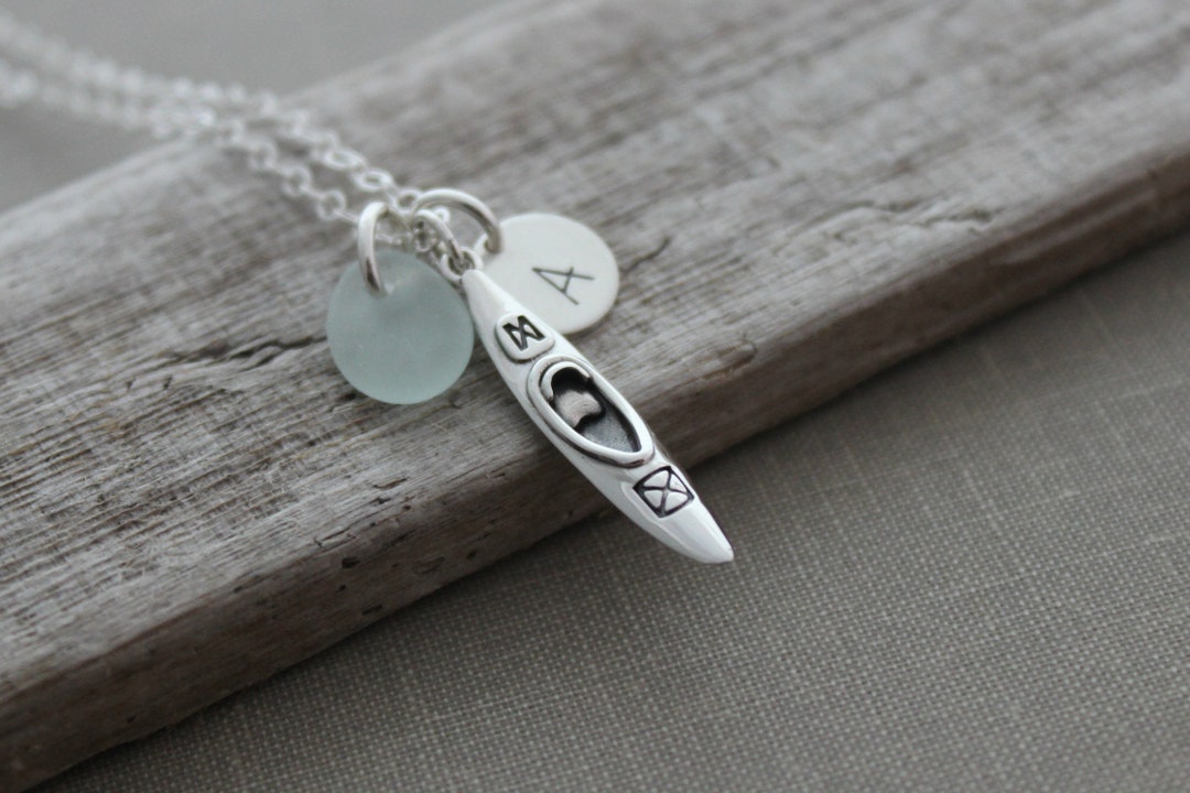 Kayak Charm Necklace - Genuine Sea Glass - Sterling Silver ...