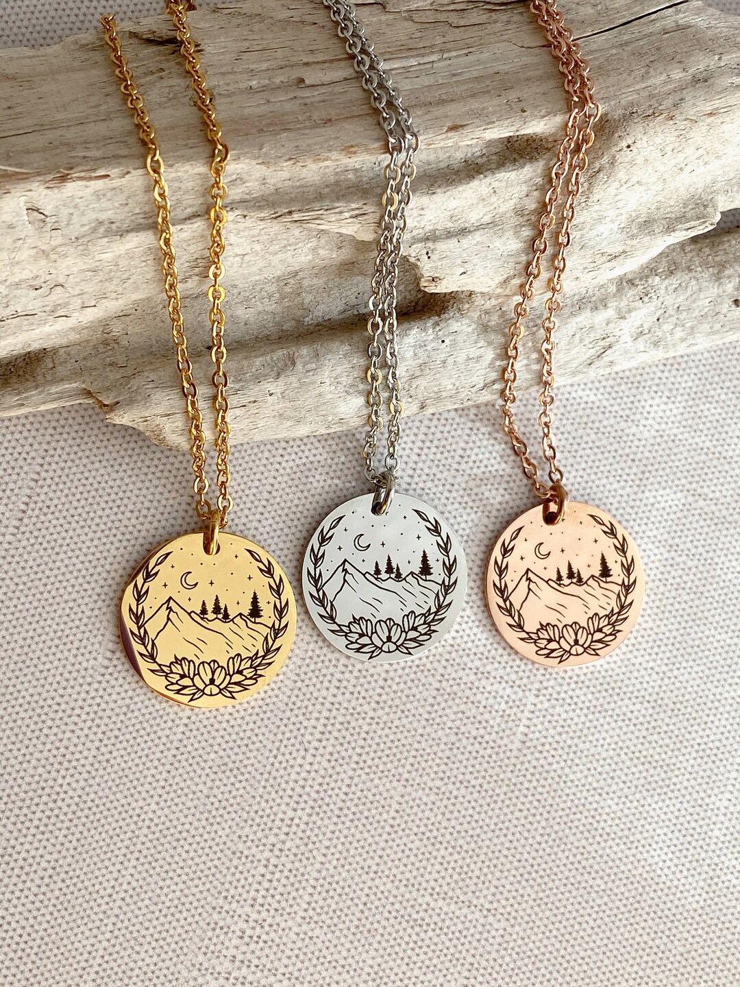 Mountains and Tree Floral Scene Necklace - Birthday Gift for Her ...