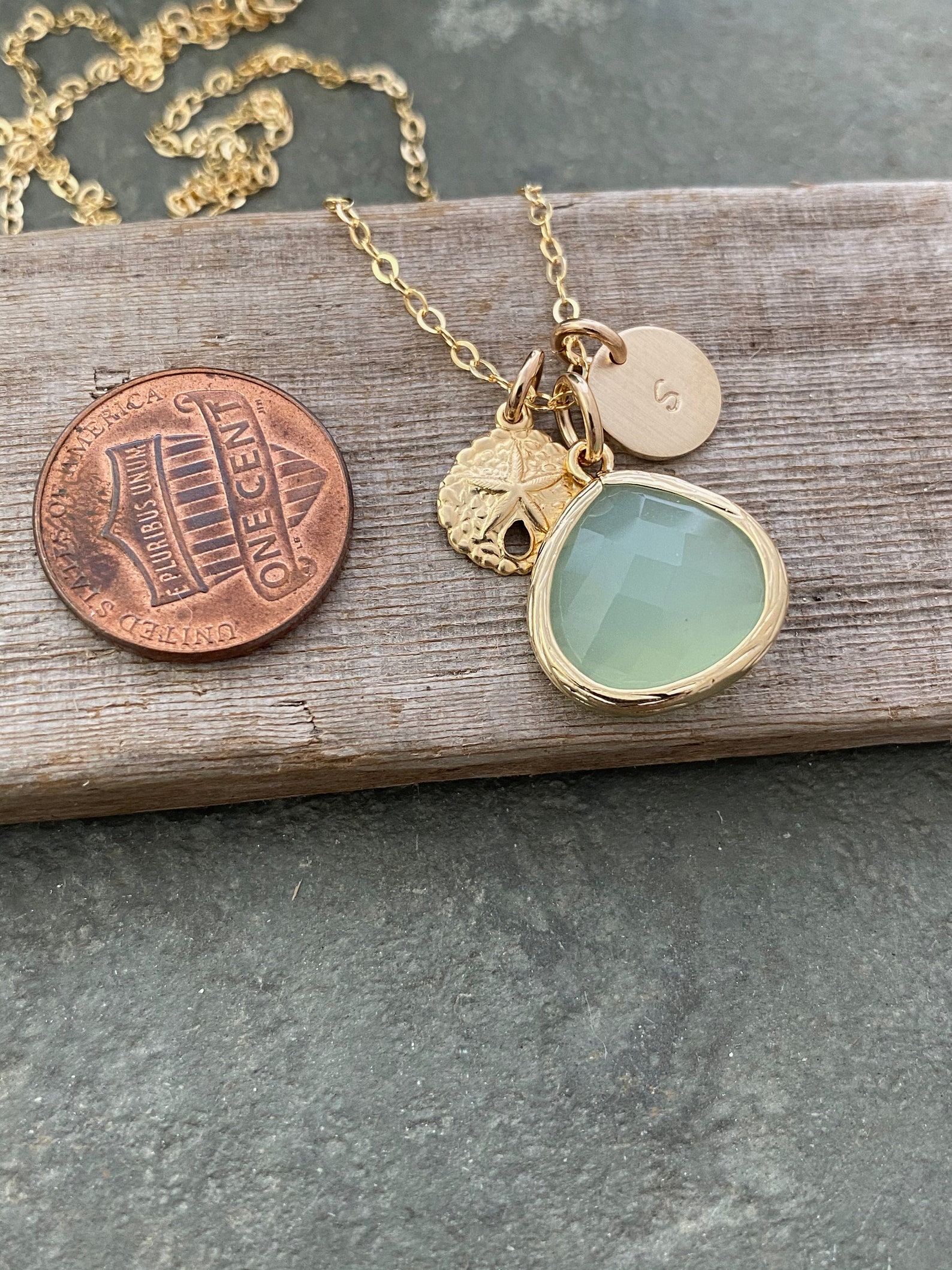 Seafoam Green Bezel Set Glass Briolette With Gold Filled Sand - Etsy