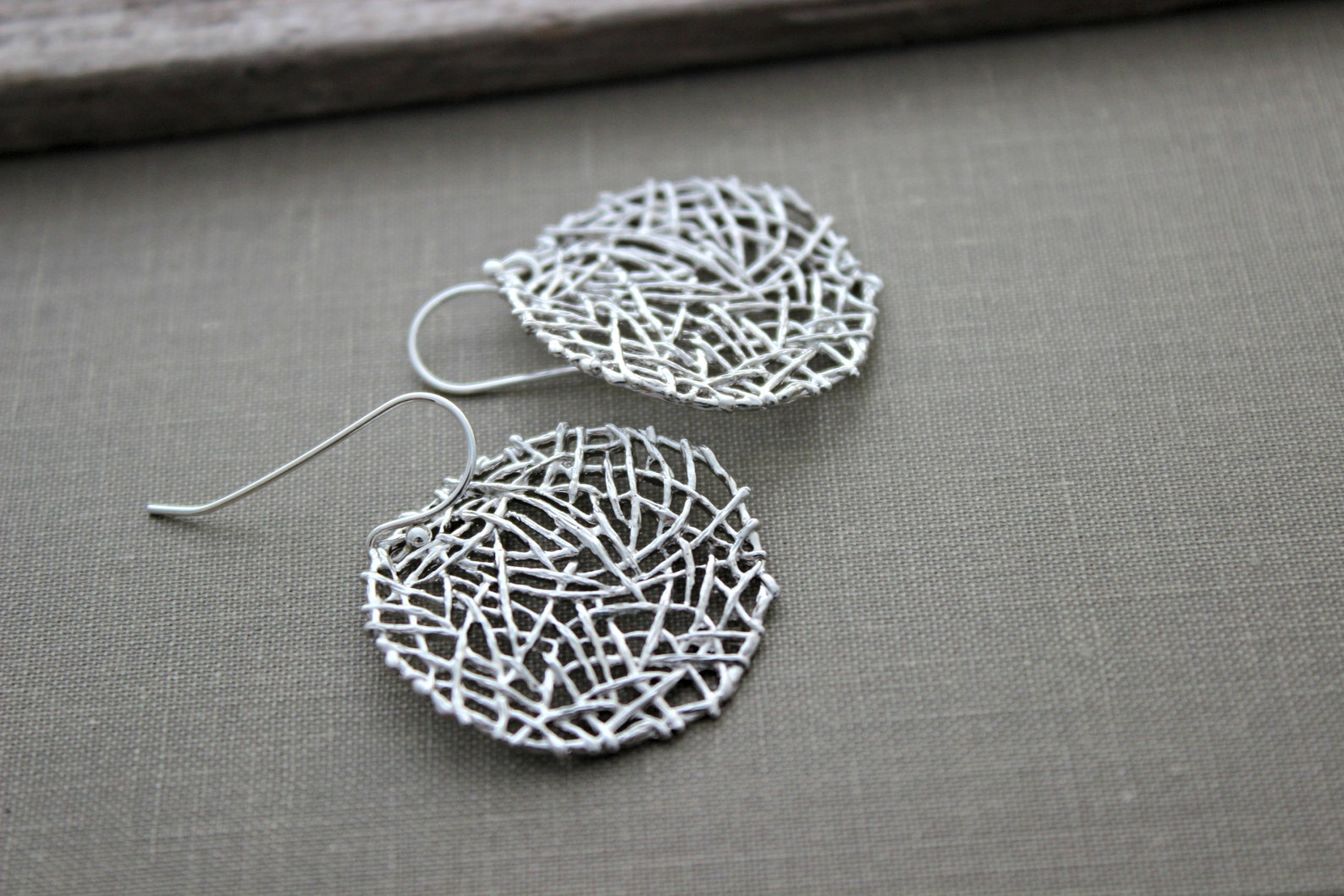 Silver Mesh Nest Earrings - Large Circle Dangle Earrings - Silver Ear ...