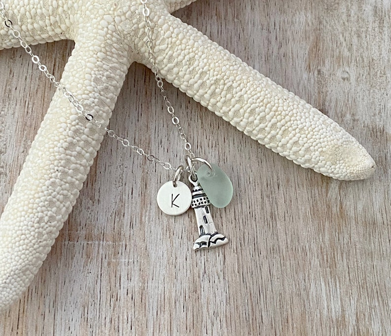 Sterling Silver Lighthouse Necklace Genuine Sea Glass and - Etsy