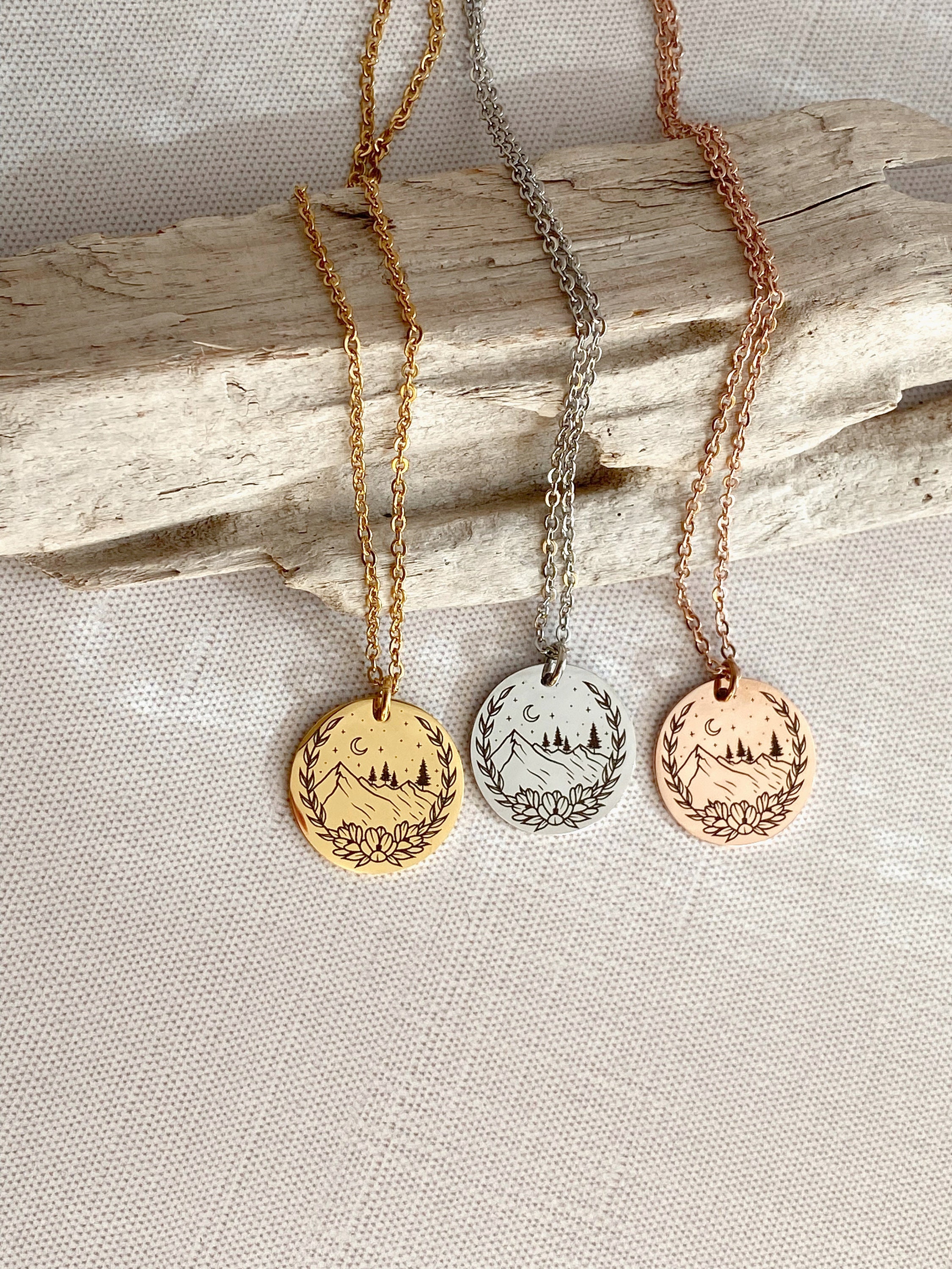 Mountains and Tree Floral Scene Necklace Birthday Gift for - Etsy