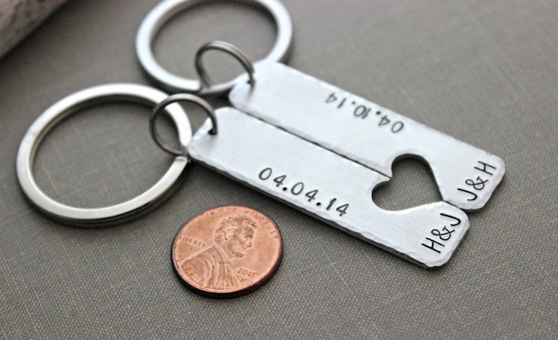 Keychain set Couples Key chains Connecting heart silver | Etsy