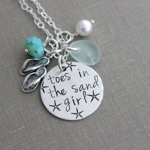 Toes in the Sand Girl, Beach Quote Necklace, Hand Stamped Sterling ...