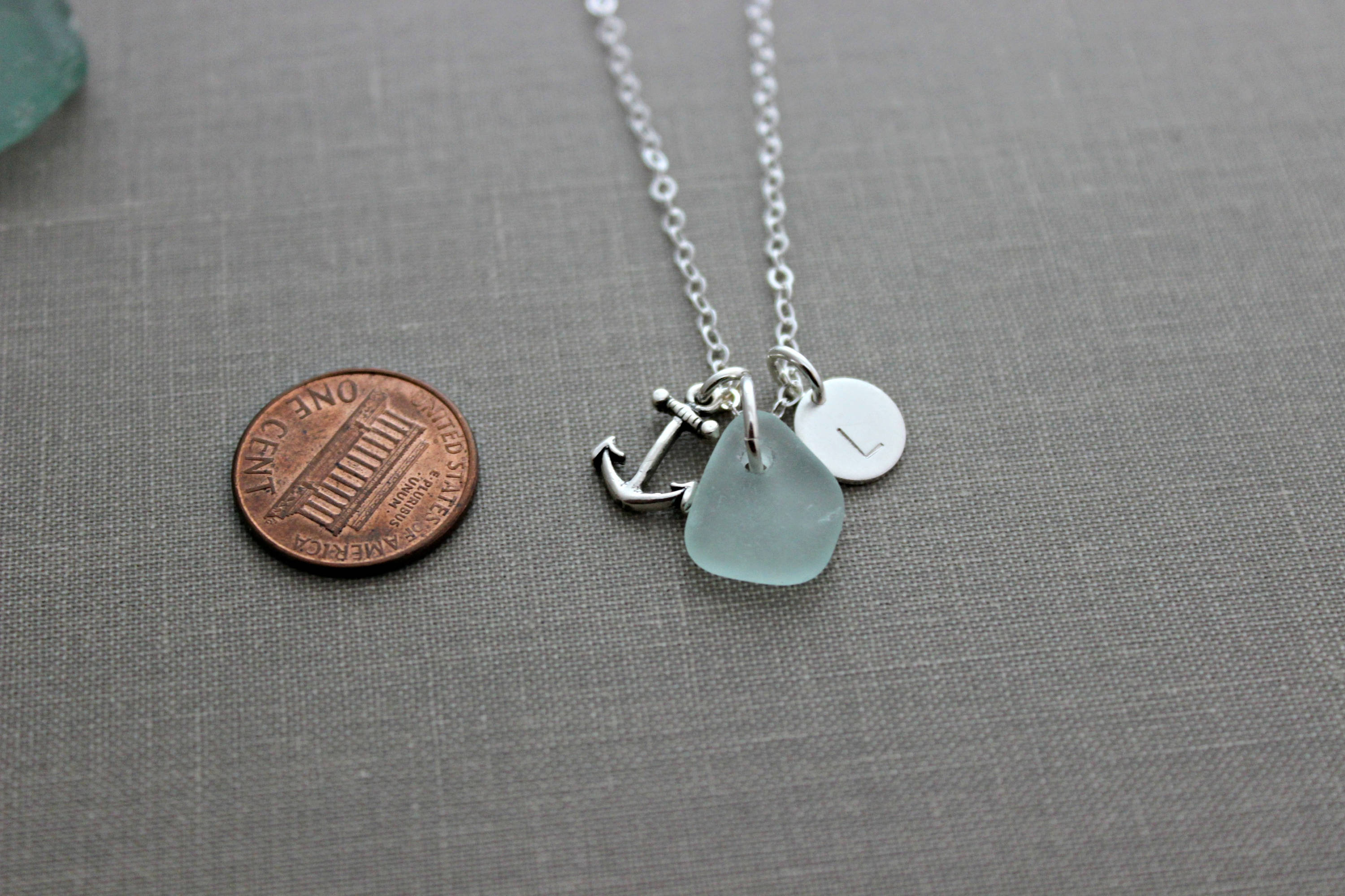 Genuine Sea Glass Jewelry, Sterling Silver Personalized Charm Necklace ...