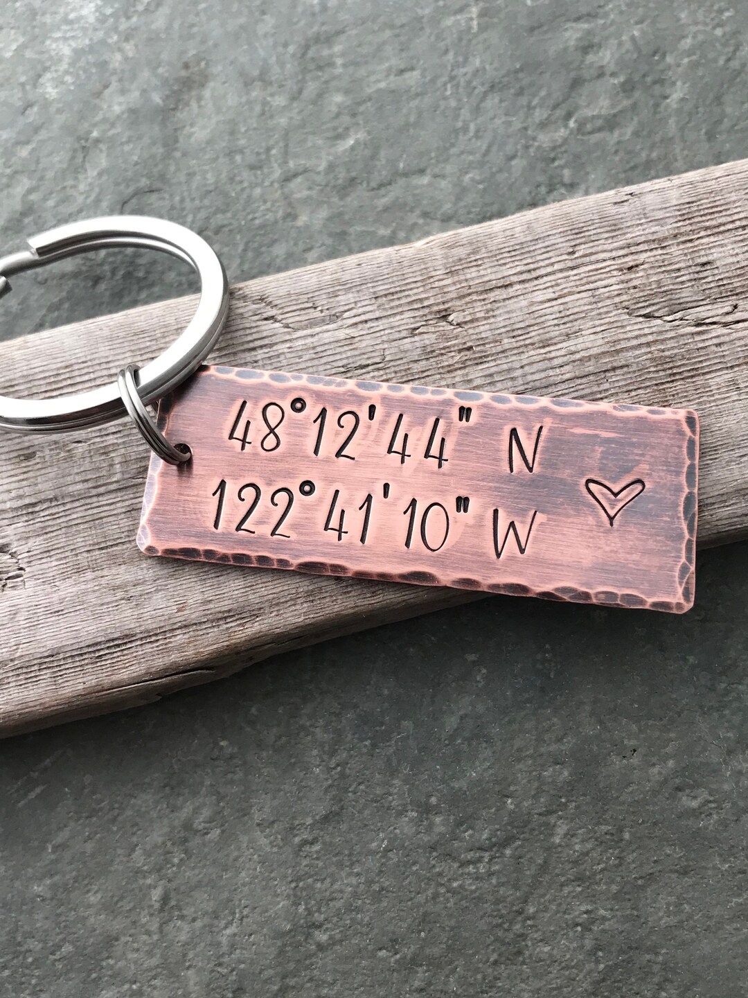 GPS Coordinates Keychain - Rustic Copper Keyring - Gift for Husband or ...