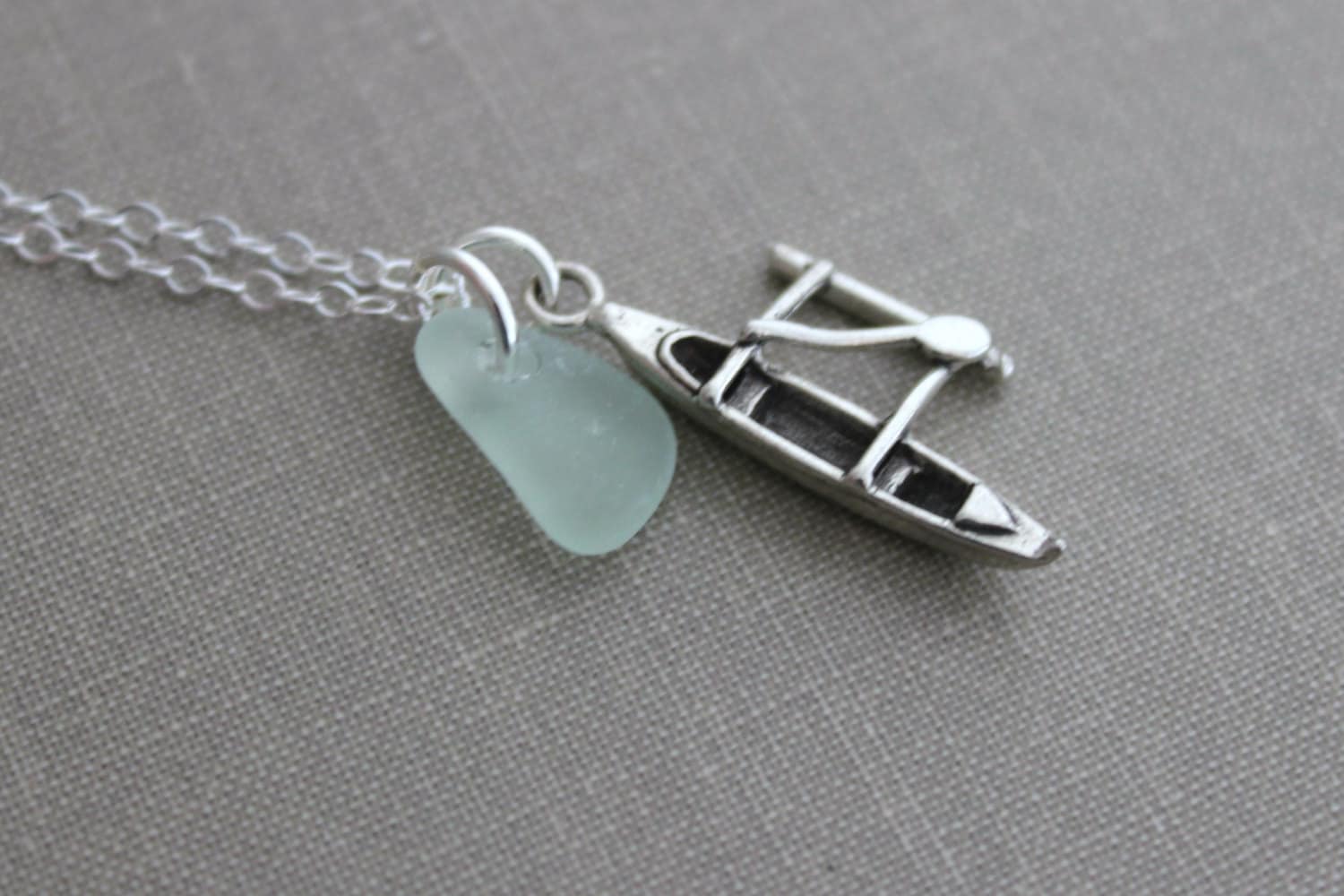 Sterling Silver Canoe Charm Necklace With Sea Glass Seafoam, White or ...