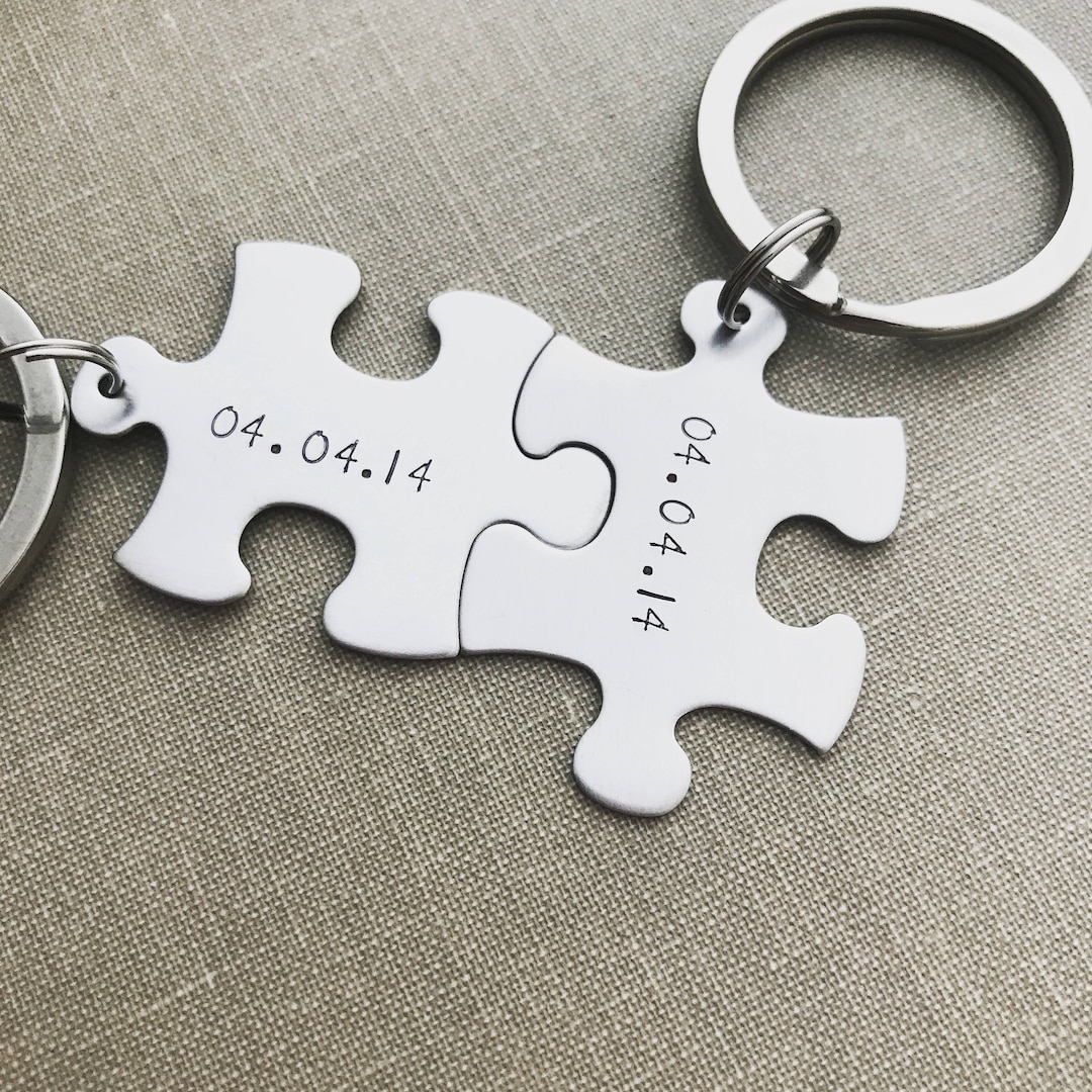 Interlocking Puzzle Keychain Set - Set of 2 - Stainless Steel - Hand ...