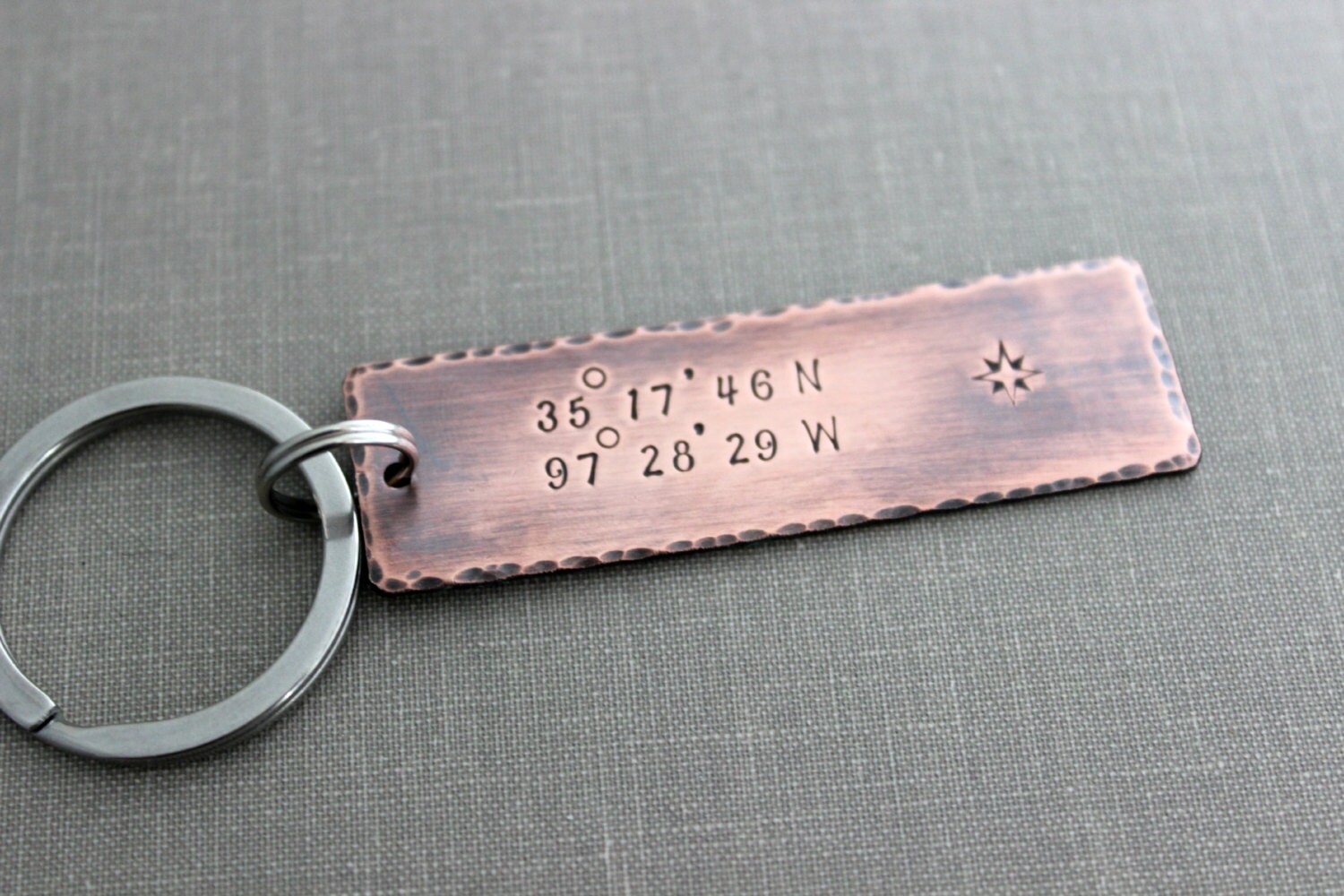 Coordinates Keychain - Custom Copper Hand Stamped Latitude and ...