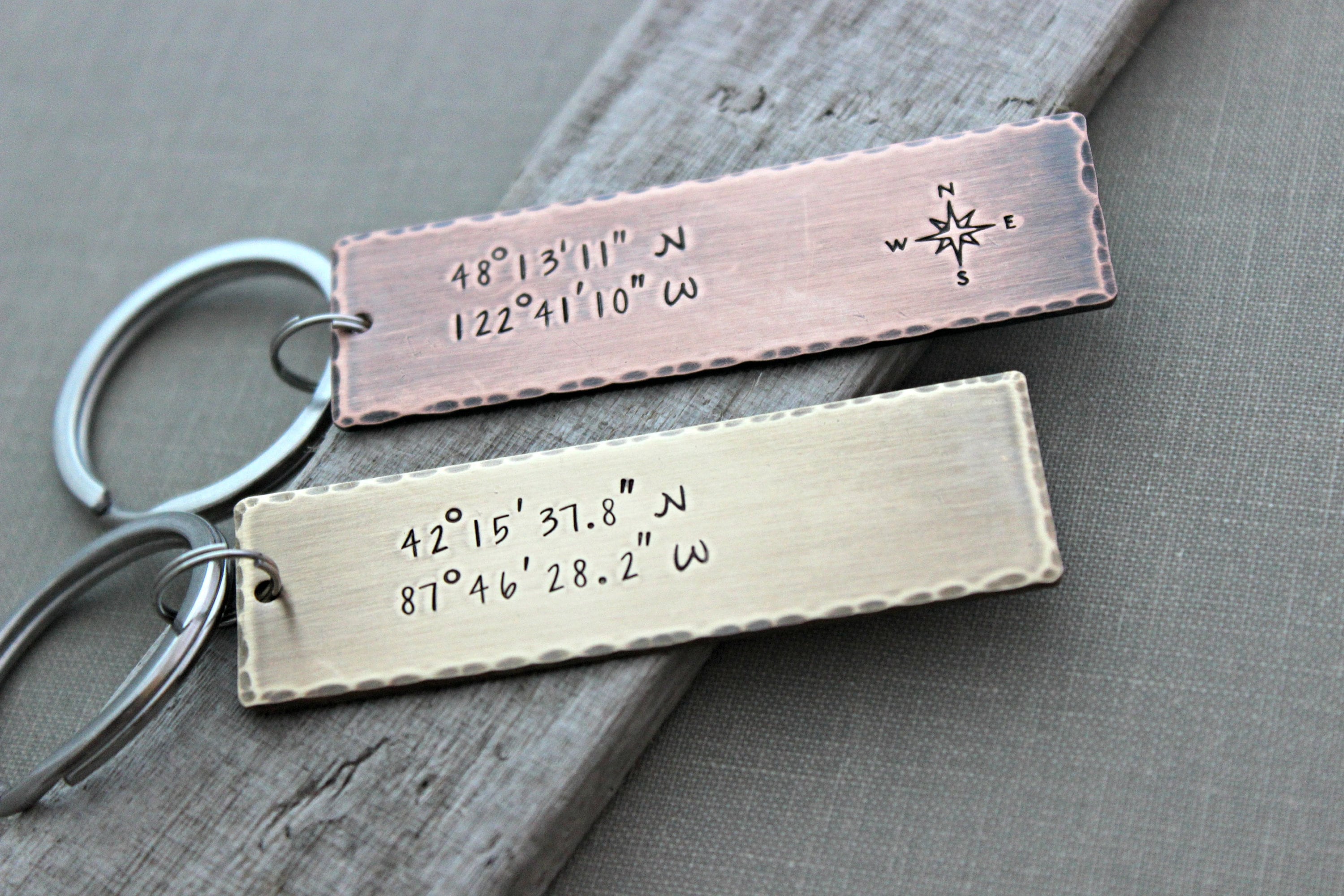 Coordinates Keychain Custom Copper or bronze Hand Stamped | Etsy