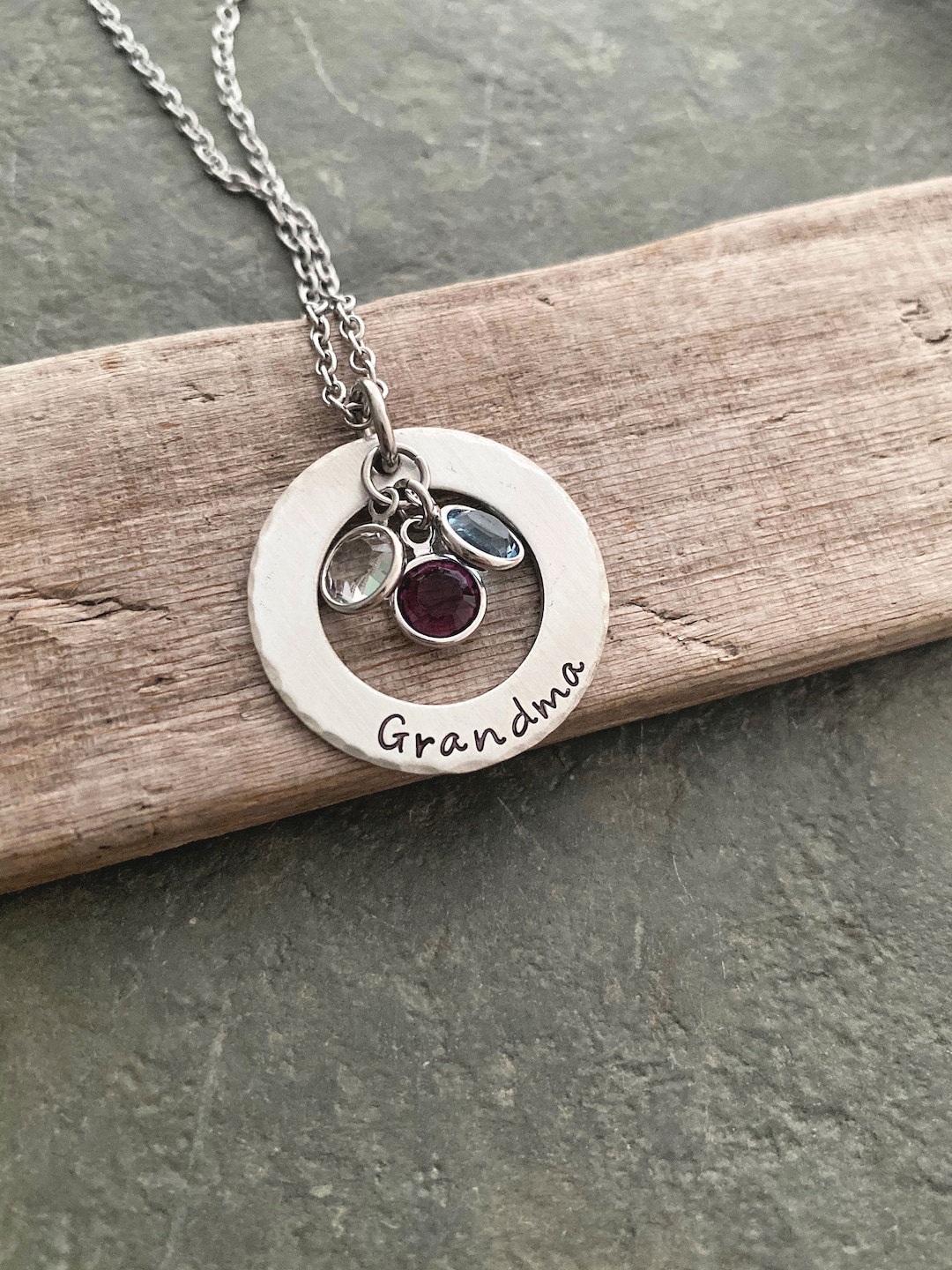 Grandma Necklace - Pewter Hand Stamped Silver Tone Washer - Stainless ...