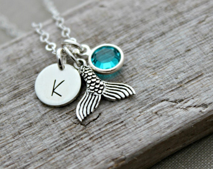 Sterling Silver Mermaid Tail Necklace With Mini Personalized Initial ...