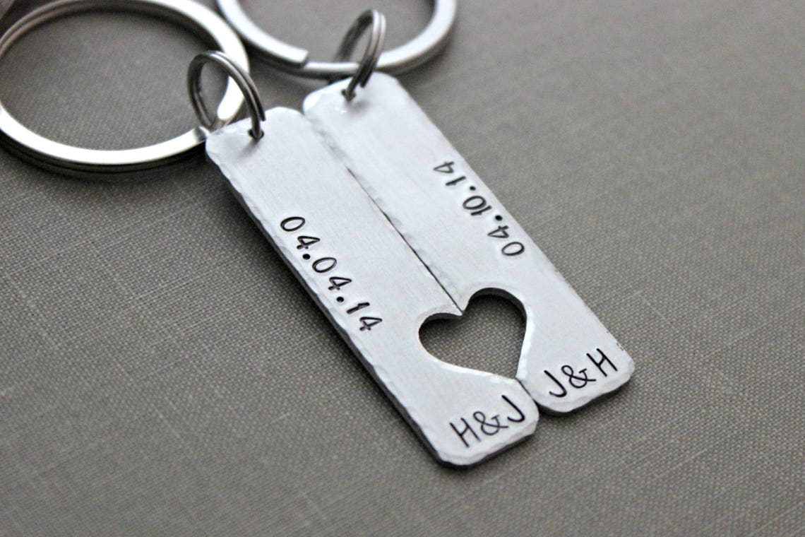 Keychain Set - Couples Key Chains - Connecting Heart - Silver Tone ...