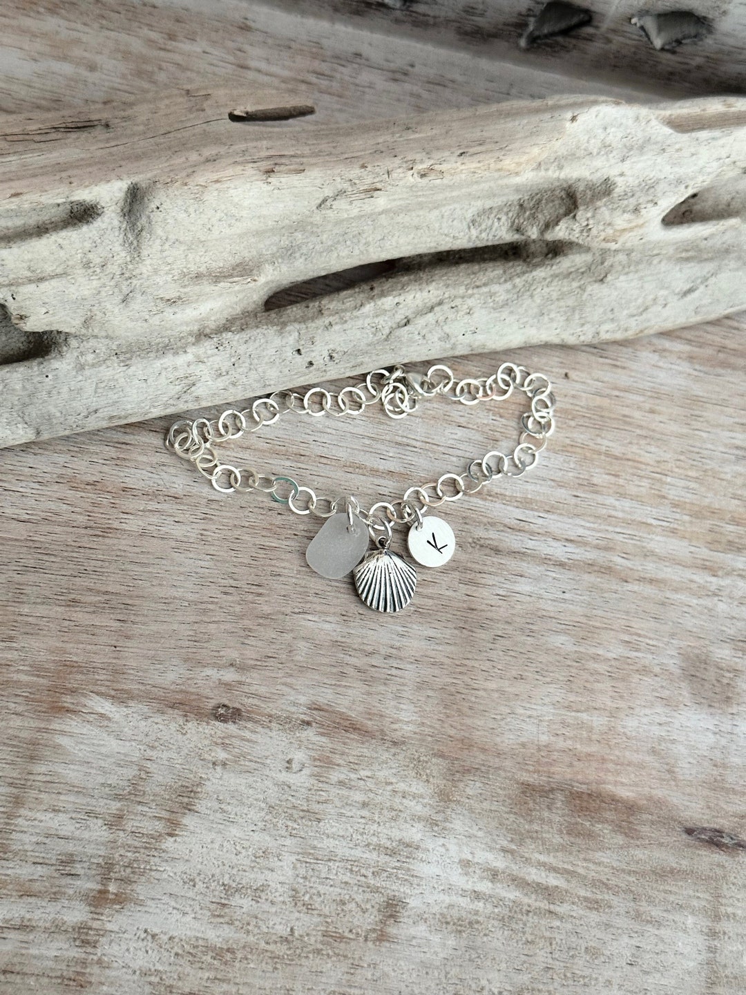 Sterling Silver Seashell Charm Bracelet - Genuine Sea Glass ...