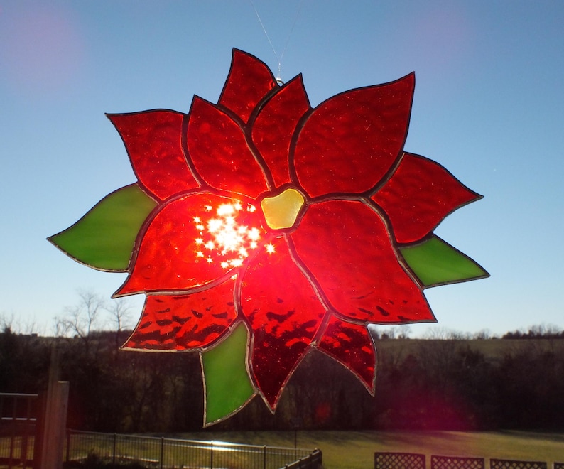 Pre-cut Stained Glass Red Poinsettia Kit - Etsy
