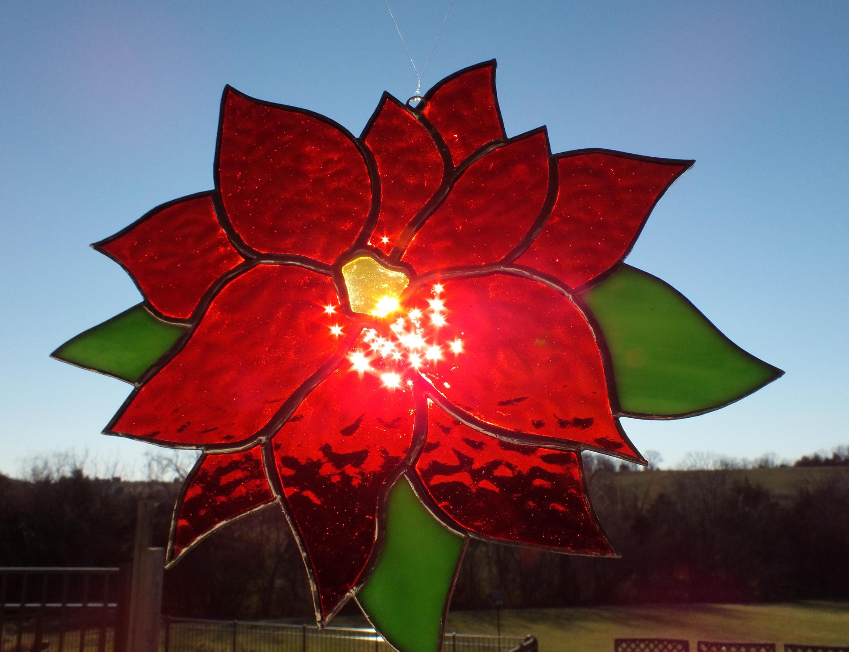 Pre-cut Stained Glass Red Poinsettia Kit - Etsy