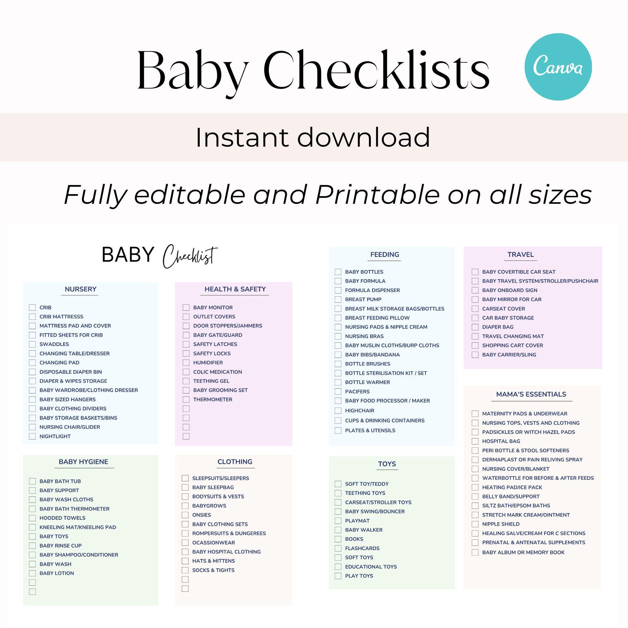 Baby Checklist, Baby Essentials Checklist, Hospital Bag Checklist, Baby ...