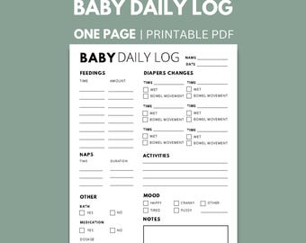 Nanny Log, Printable Nanny Log, Daily Baby Log, Baby Care Tracker ...