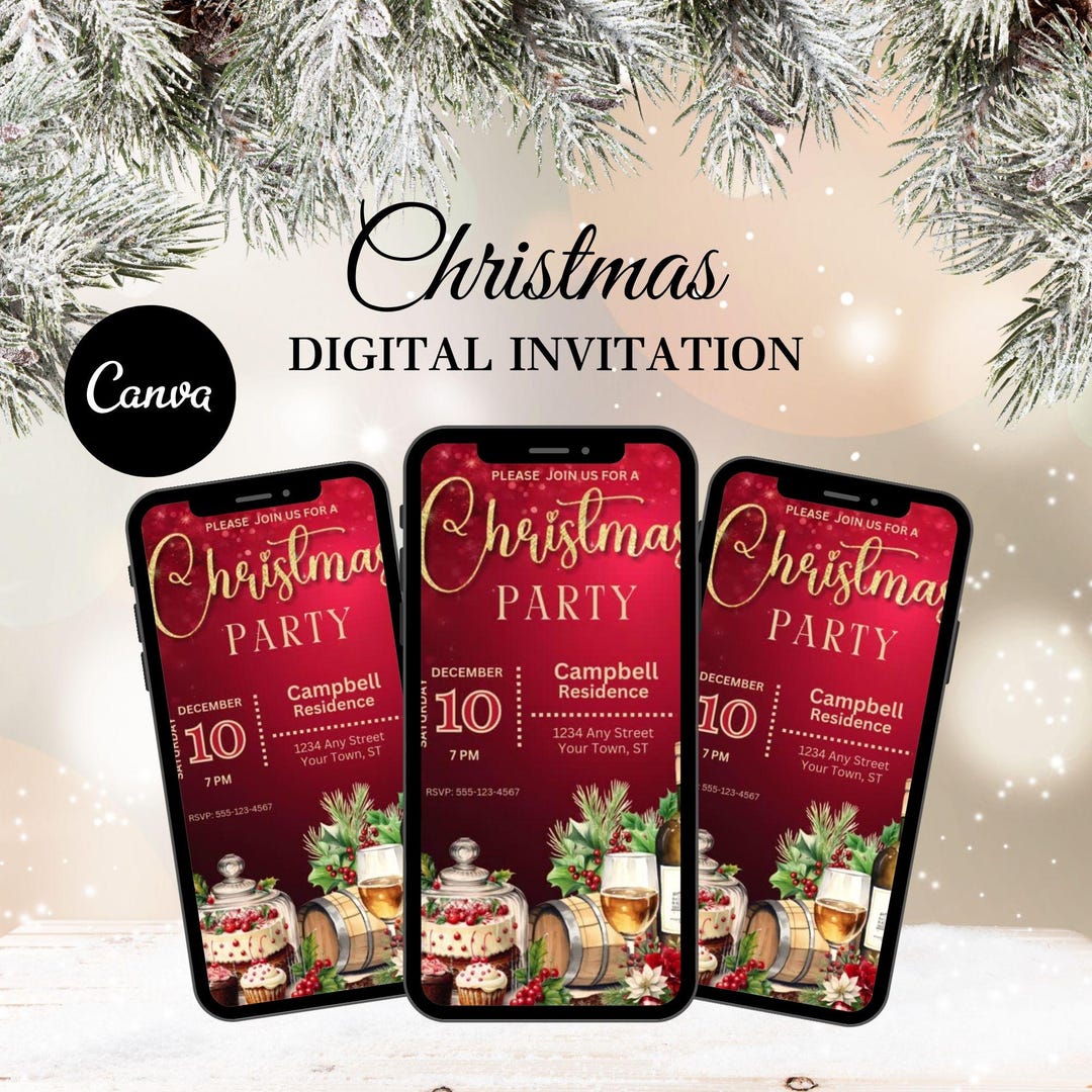 Digital Christmas Party Invitation, Electronic Silver Xmas Holiday ...