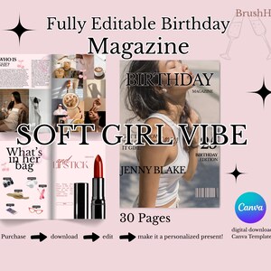 Soft Feminine Vogue Magazine Template Editable Canva Birthday Gift for ...
