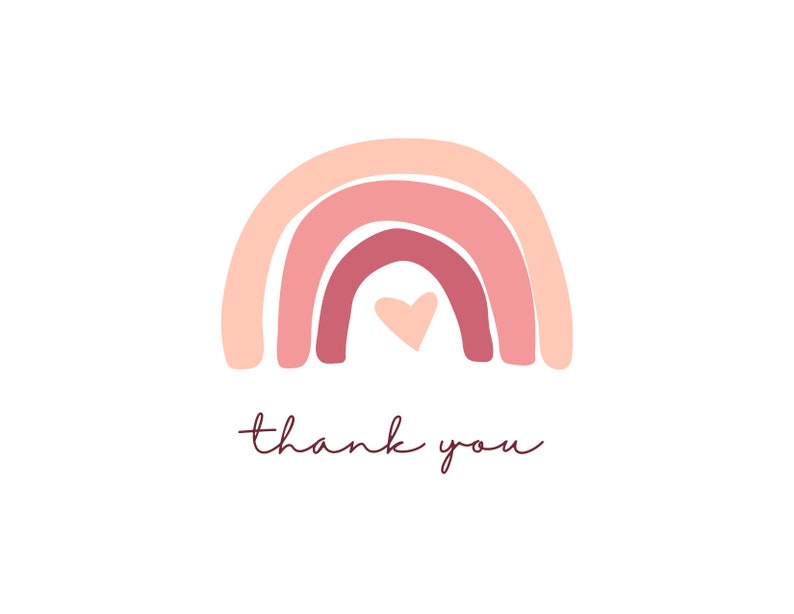 Thank You Card, Blank Thank You Card, Girlie Thank You Card, Rainbow ...