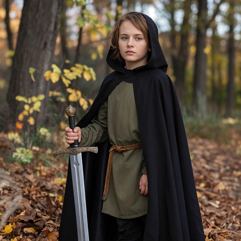Medieval Wizard Wool Hooded Cloak for Kids, Renaissance Hobbit Cloak ...