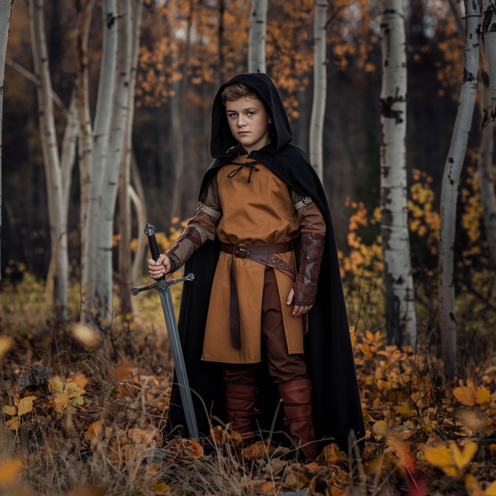 Medieval Wizard Wool Hooded Cloak for Kids, Renaissance Hobbit Cloak ...