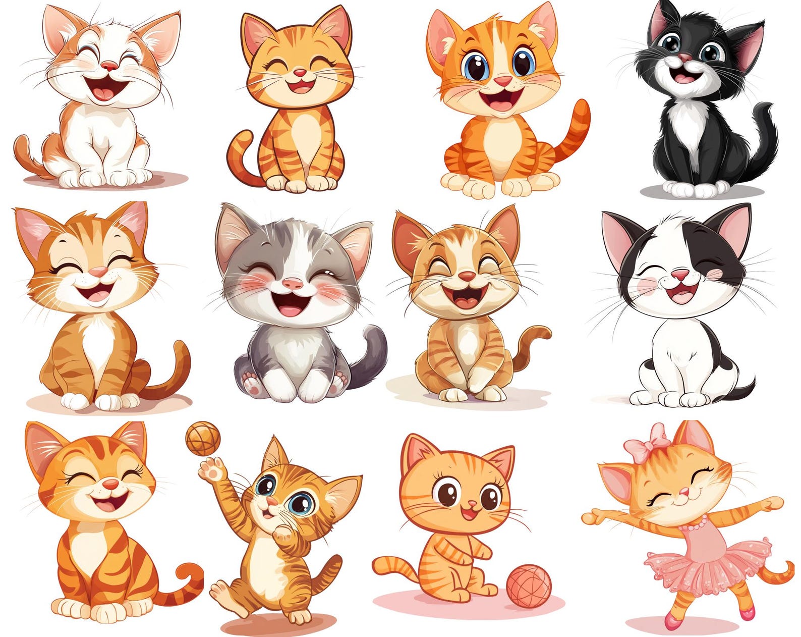 Happy Cats Clipart, My Sweet Cats Clipart Bundle, Cute Cat PNG, Kitten ...