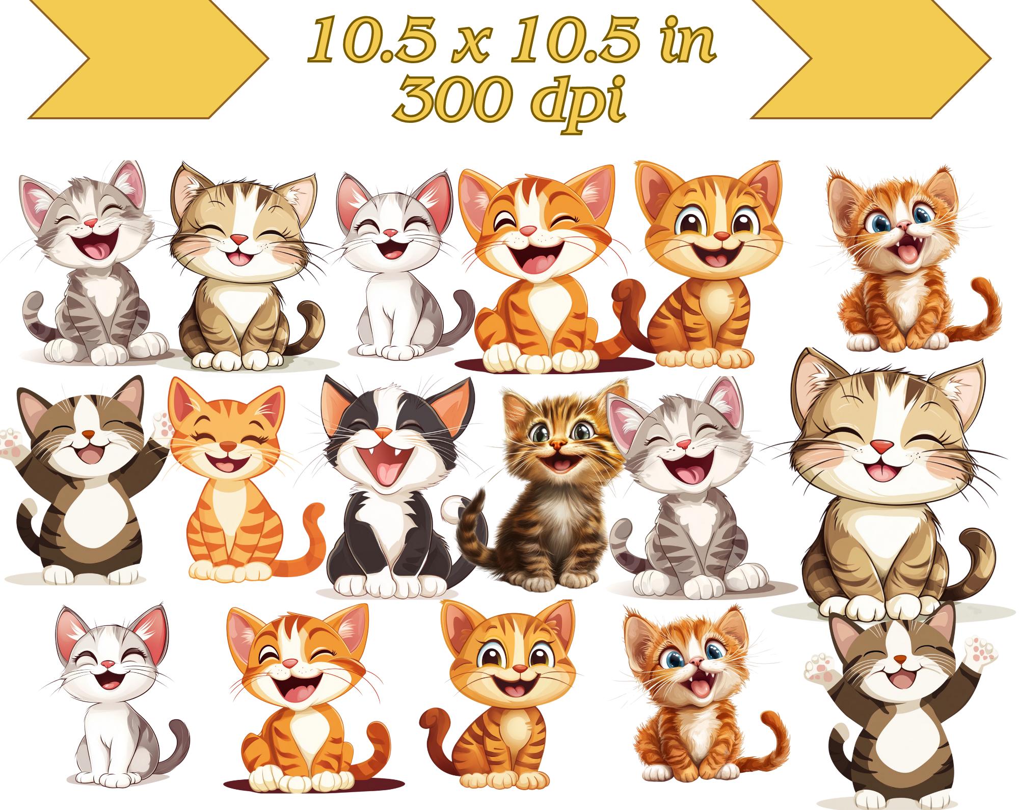 Happy Cats Clipart, My Sweet Cats Clipart Bundle, Cute Cat PNG, Kitten ...