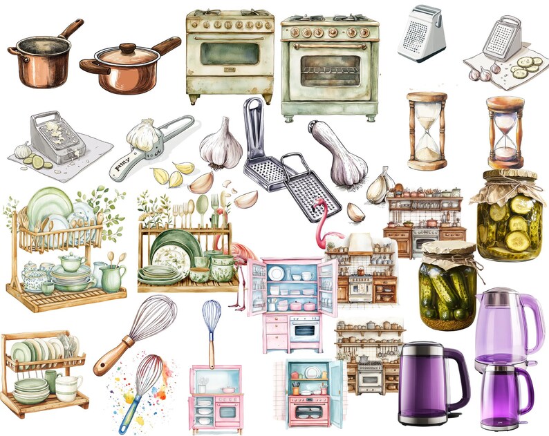 Watercolor Kitchen Clipart, Baking PNG, Cooking & Baking Clipart, Mom’s ...