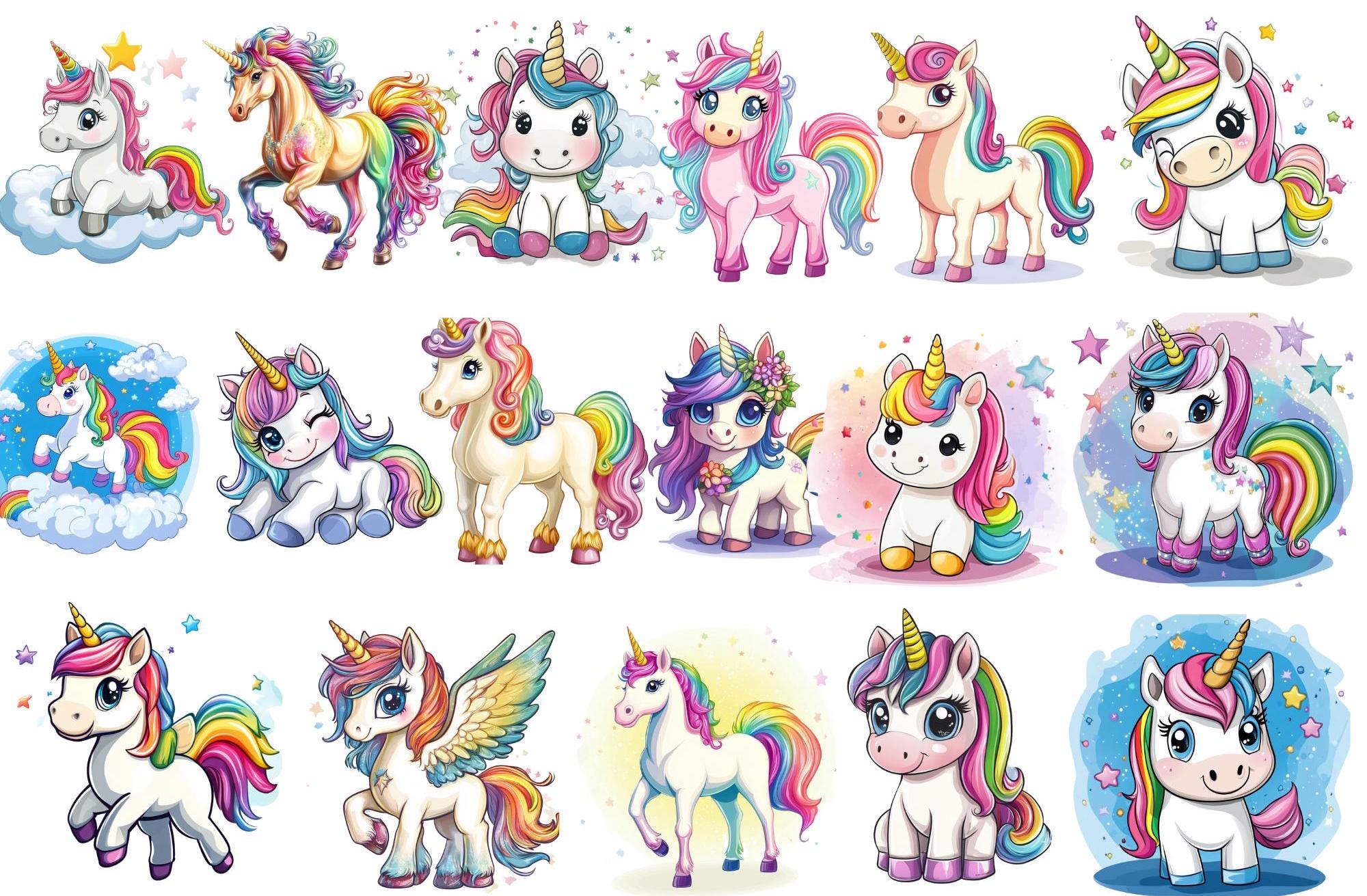 Baby Unicorn Collection Clipart, 52 PNG Cute Unicorn Clipart, Rainbow ...