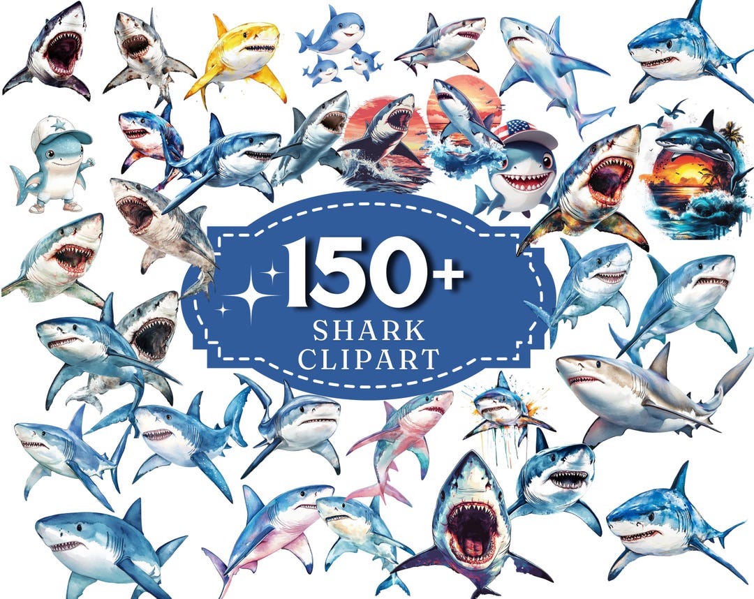 Sharks Watercolor Clipart 150+ Bundle of Shark Images, Oceanic Graphics ...