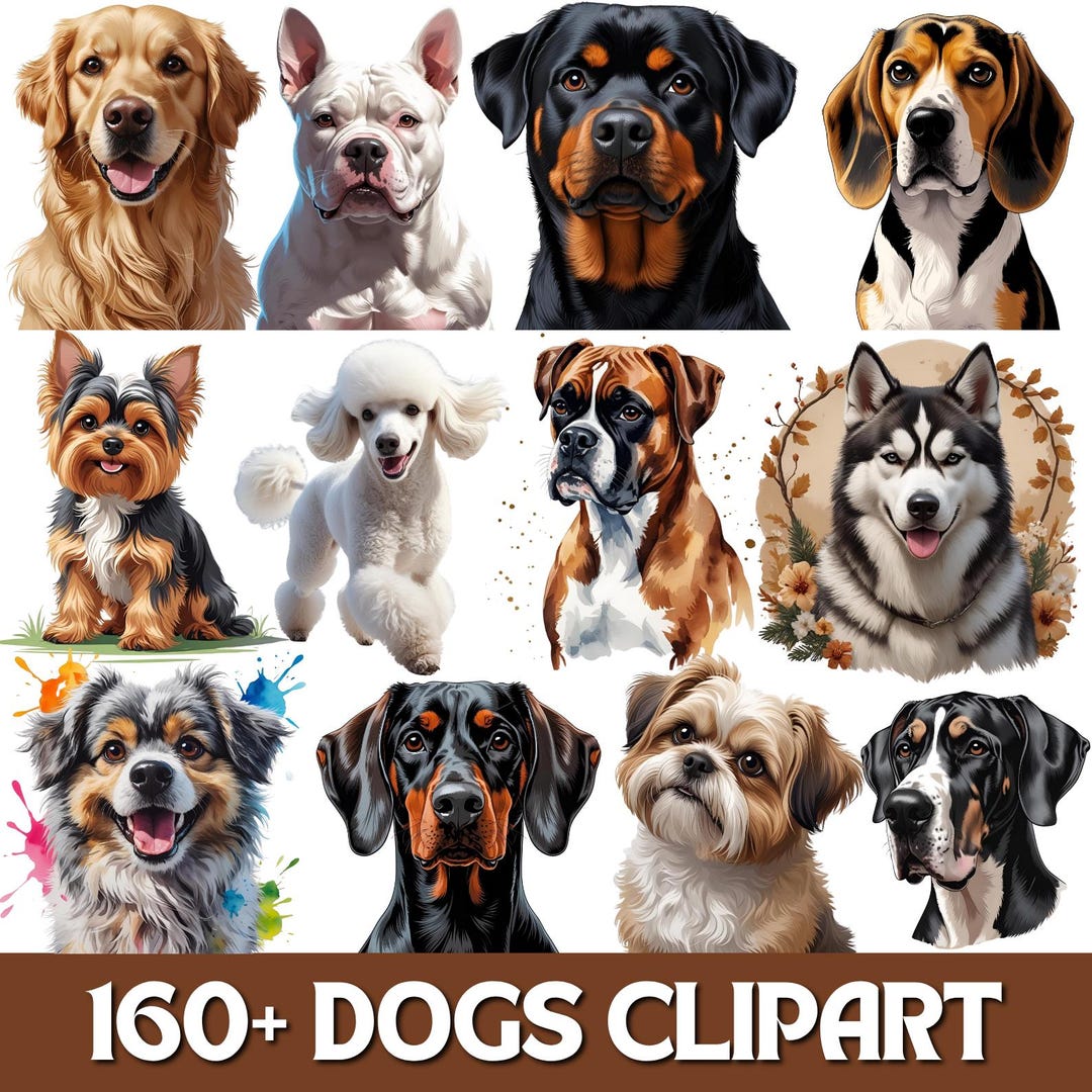 Watercolor Puppy Clipart Bundle, Cute Dogs Clipart, Dog Breeds Clipart ...
