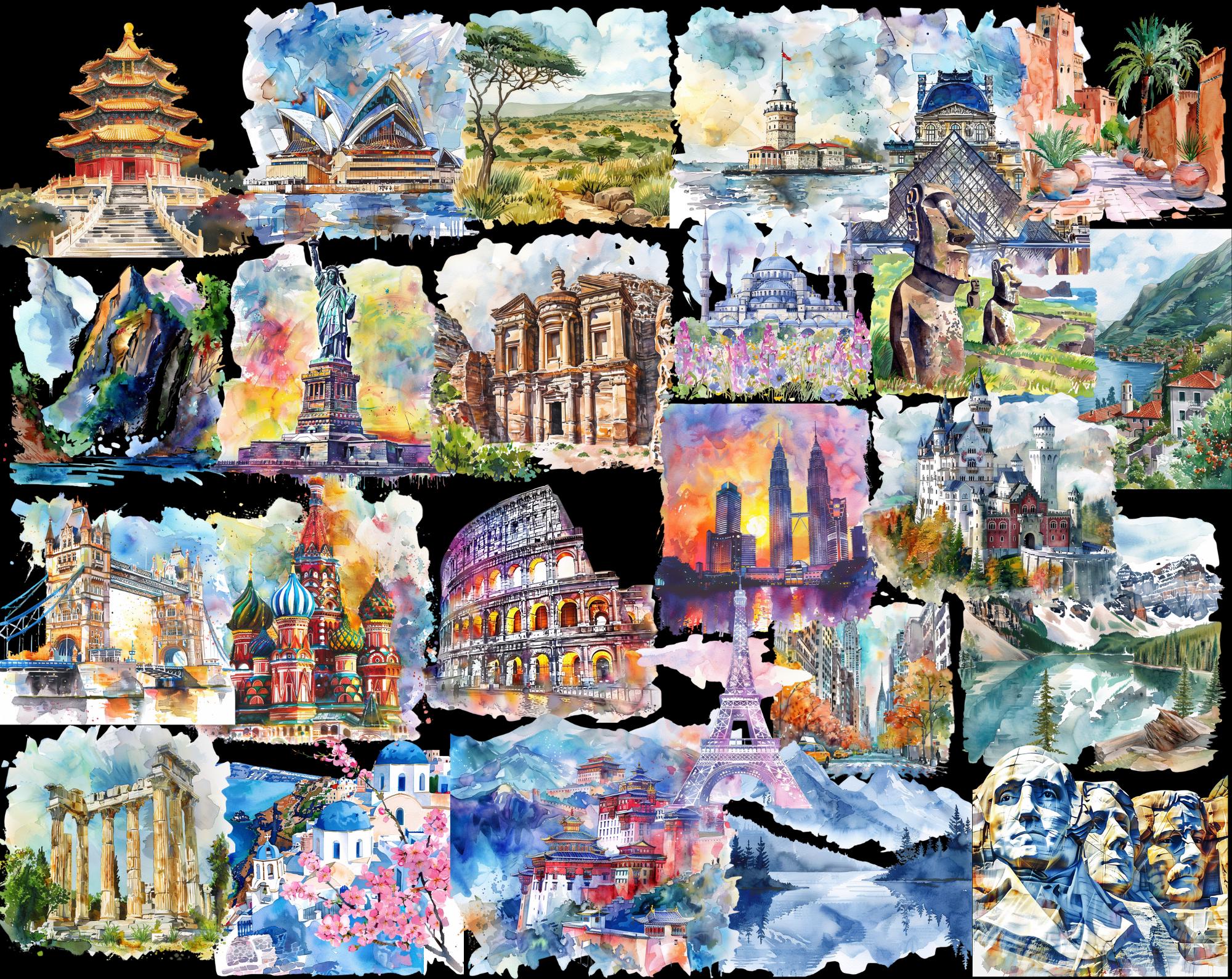 550 Landmarks Watercolor Clipart Bundle Iconic World Monument Images ...
