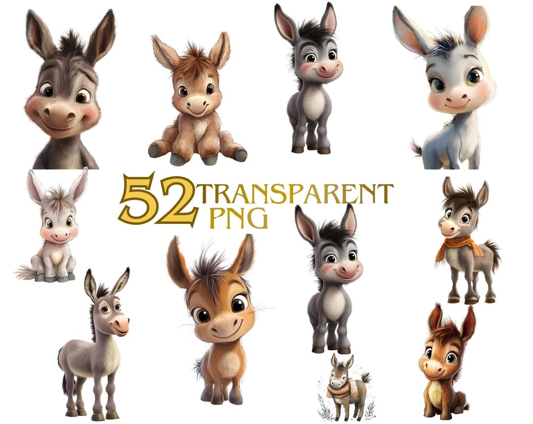 52+ Donkeys Clipart PNG Adorable Donkey Graphics, Cute Printable, Cute ...