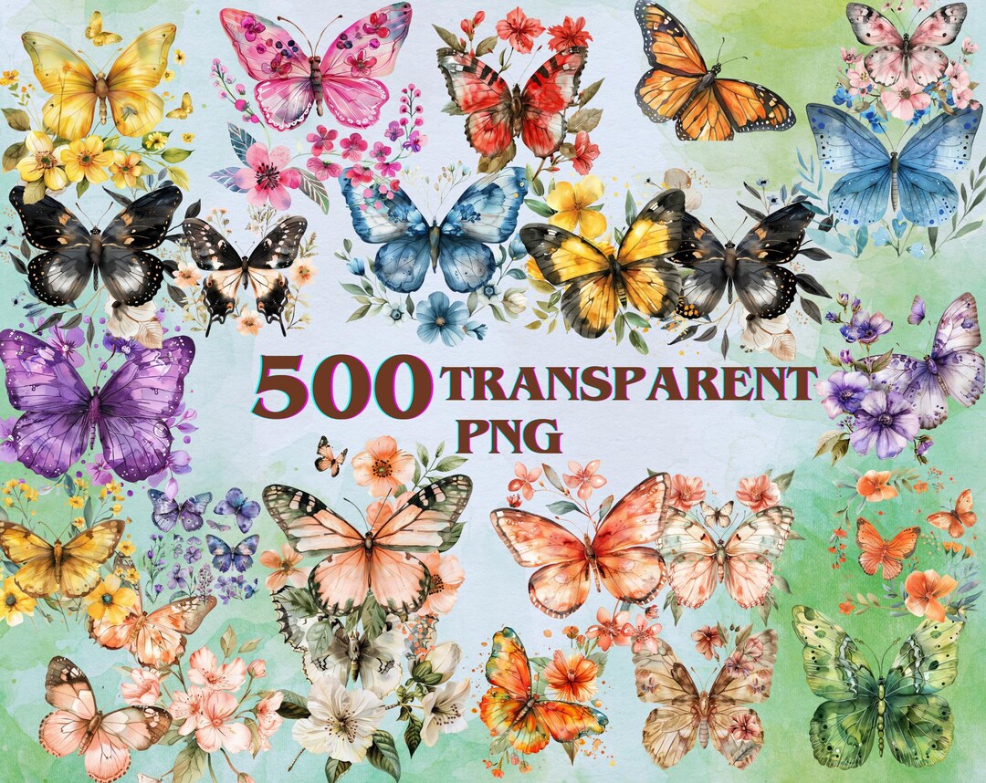 Watercolor Butterflies Clipart 500 Watercolor Butterfly PNG Colorful ...