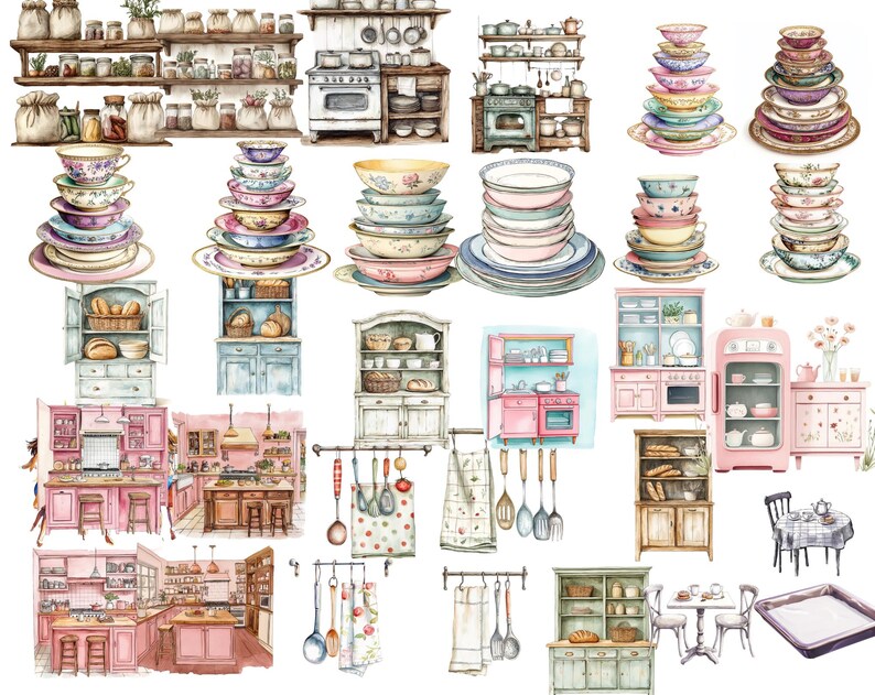 Watercolor Kitchen Clipart, Baking PNG, Cooking & Baking Clipart, Mom’s ...