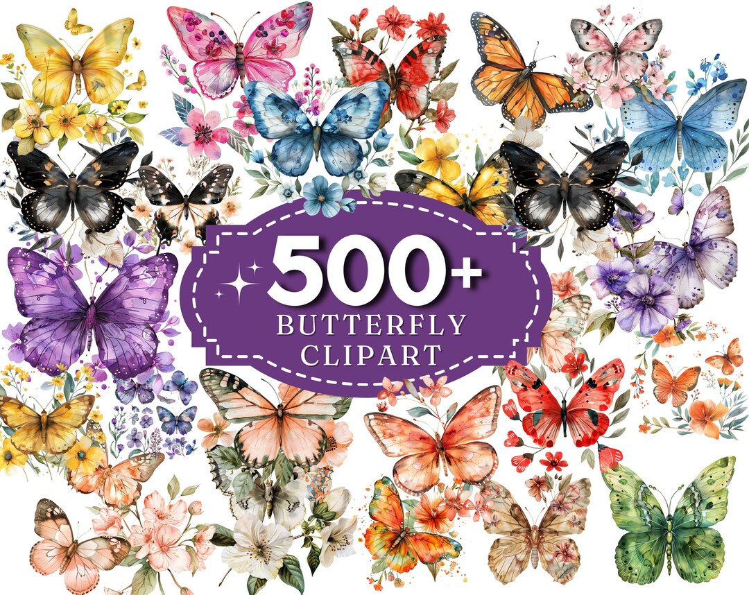 Butterflies Watercolor Clipart 500 Watercolor Butterfly PNG Colorful ...