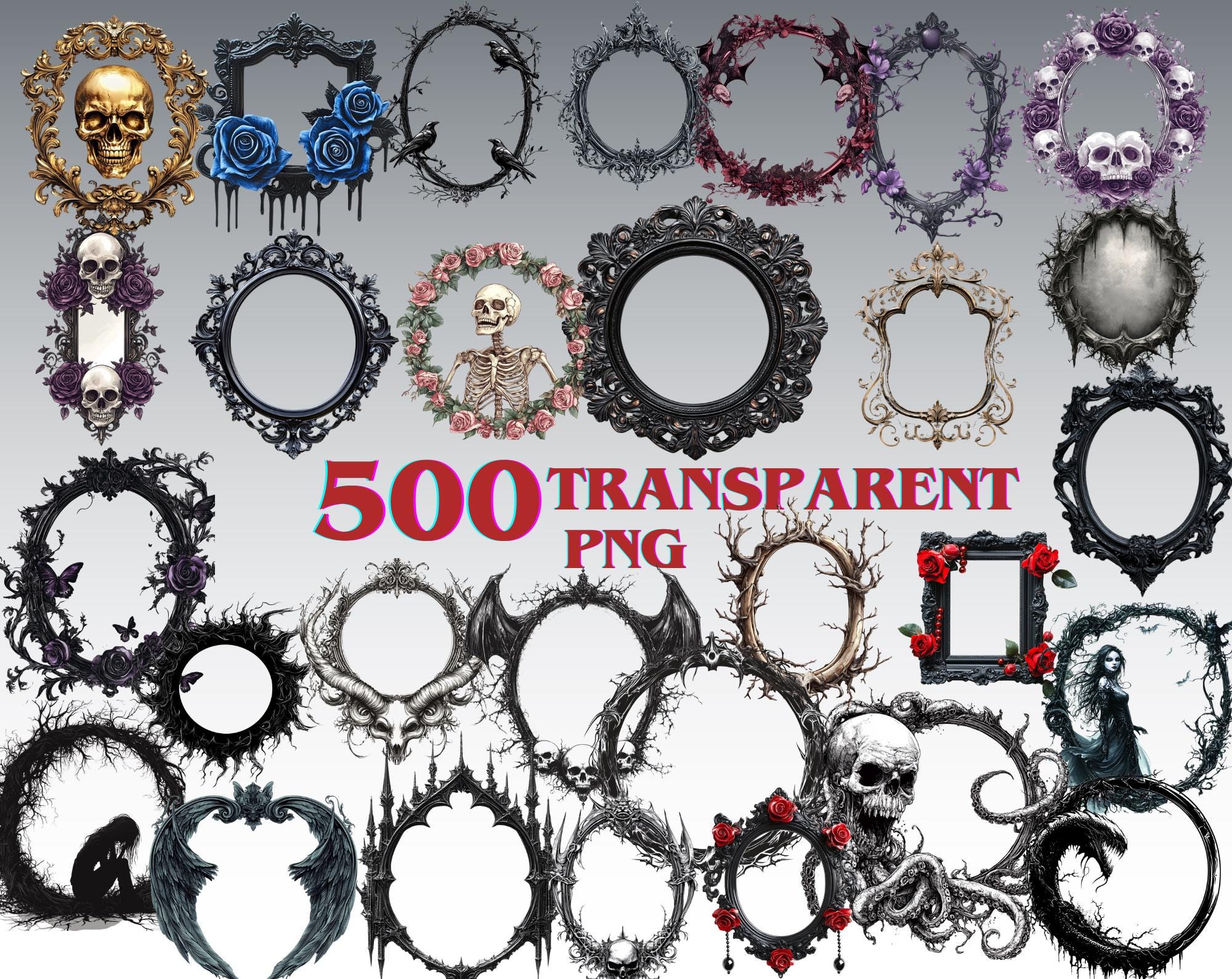 Gothic Frames Watercolor Clipart Bundle 500+ PNG, Crimson Decorative ...