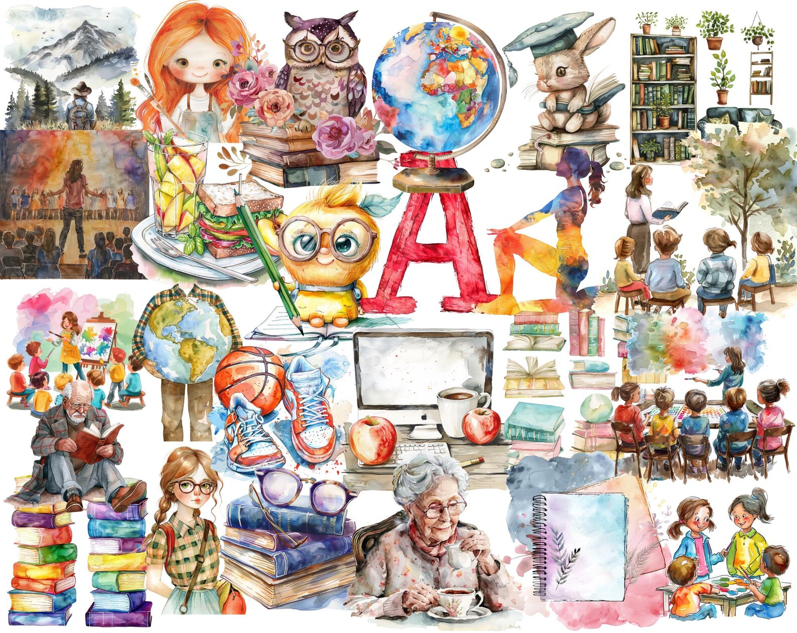Teachers Watercolor Clipart Bundle 500+ Teacher Life Clipart, Teacher ...