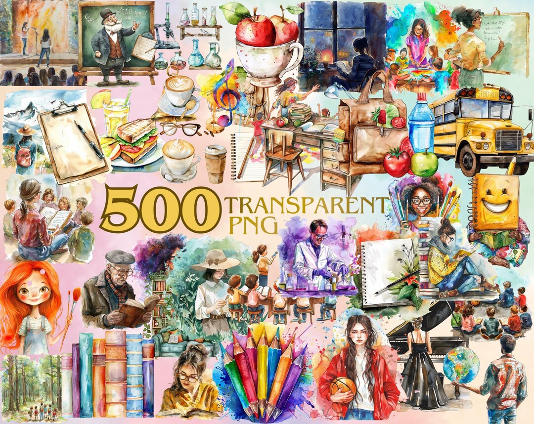 Teachers Watercolor Clipart Bundle 500+ Teacher Life Clipart, Teacher ...