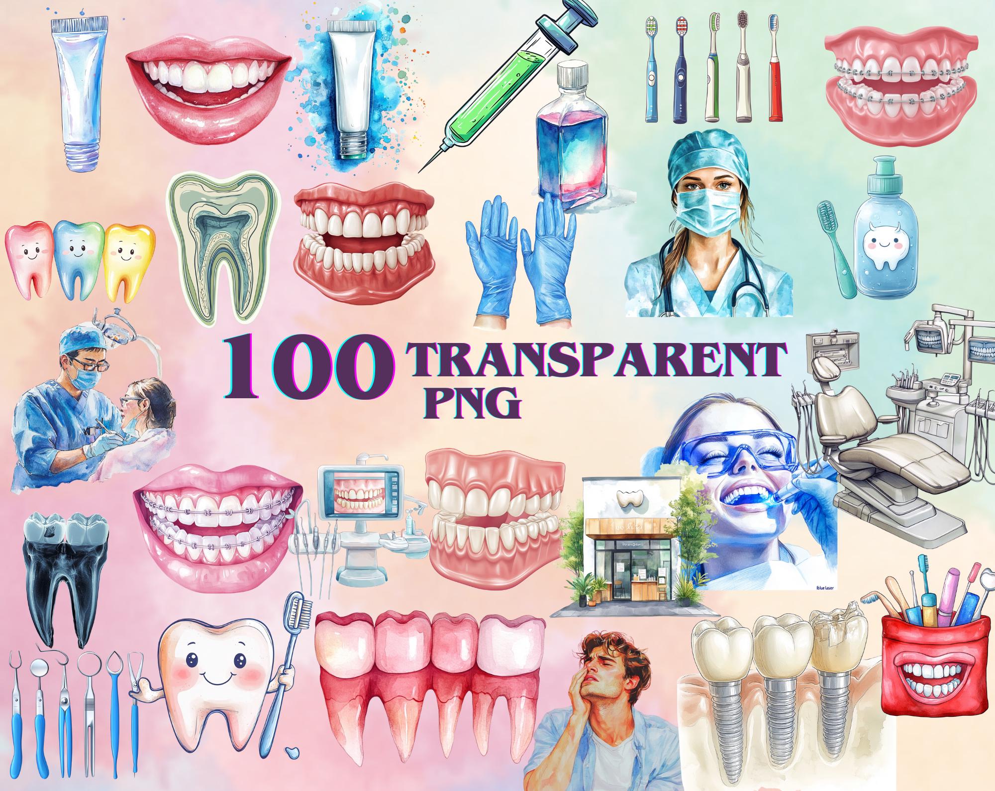 100 PNG Dentistry Watercolor Clipart Bundle, Dental Care Images, Oral ...