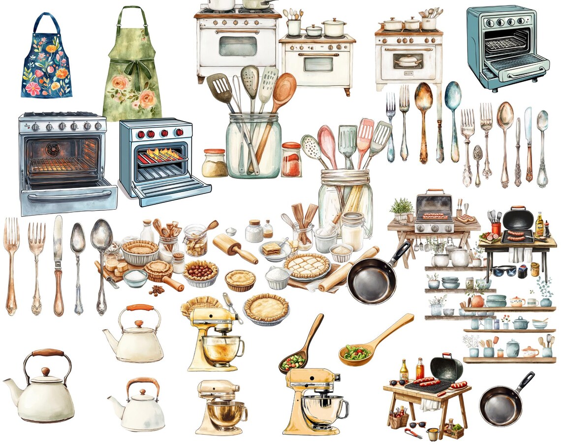 Watercolor Kitchen Clipart, Baking PNG, Cooking & Baking Clipart, Mom’s ...