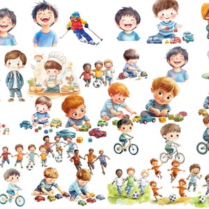 750 PNG Boys Watercolor Clipart Bundle Cute Little Boy Images, Children ...