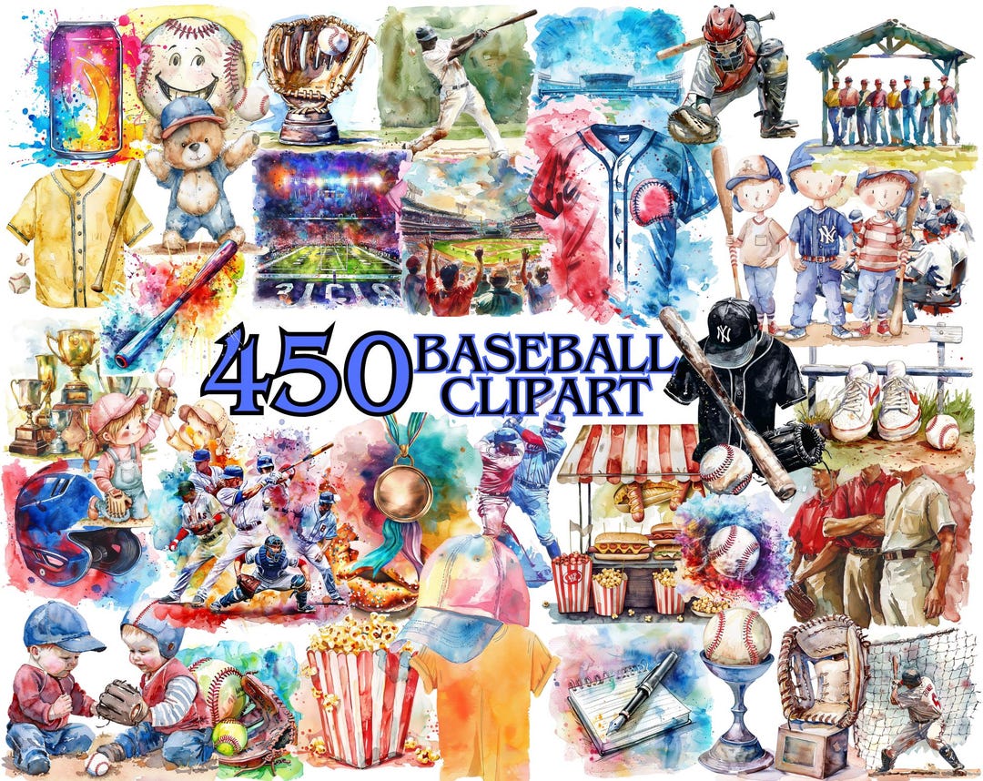 450+ Baseball Watercolor Clipart Bundle, Sports PNG Baseball Equipment ...