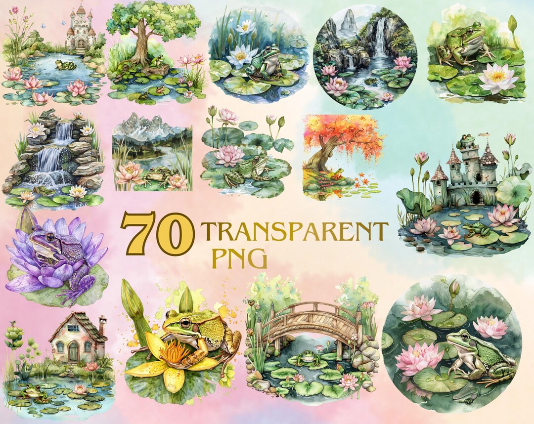 70 Frogs Watercolor Clipart Bundle Frog Images, Green Toad Graphics ...