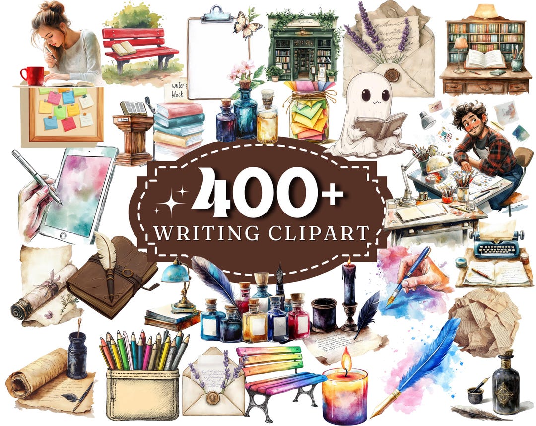 Writing Watercolor Clipart Bundle 400 PNG Pen and Paper Images ...