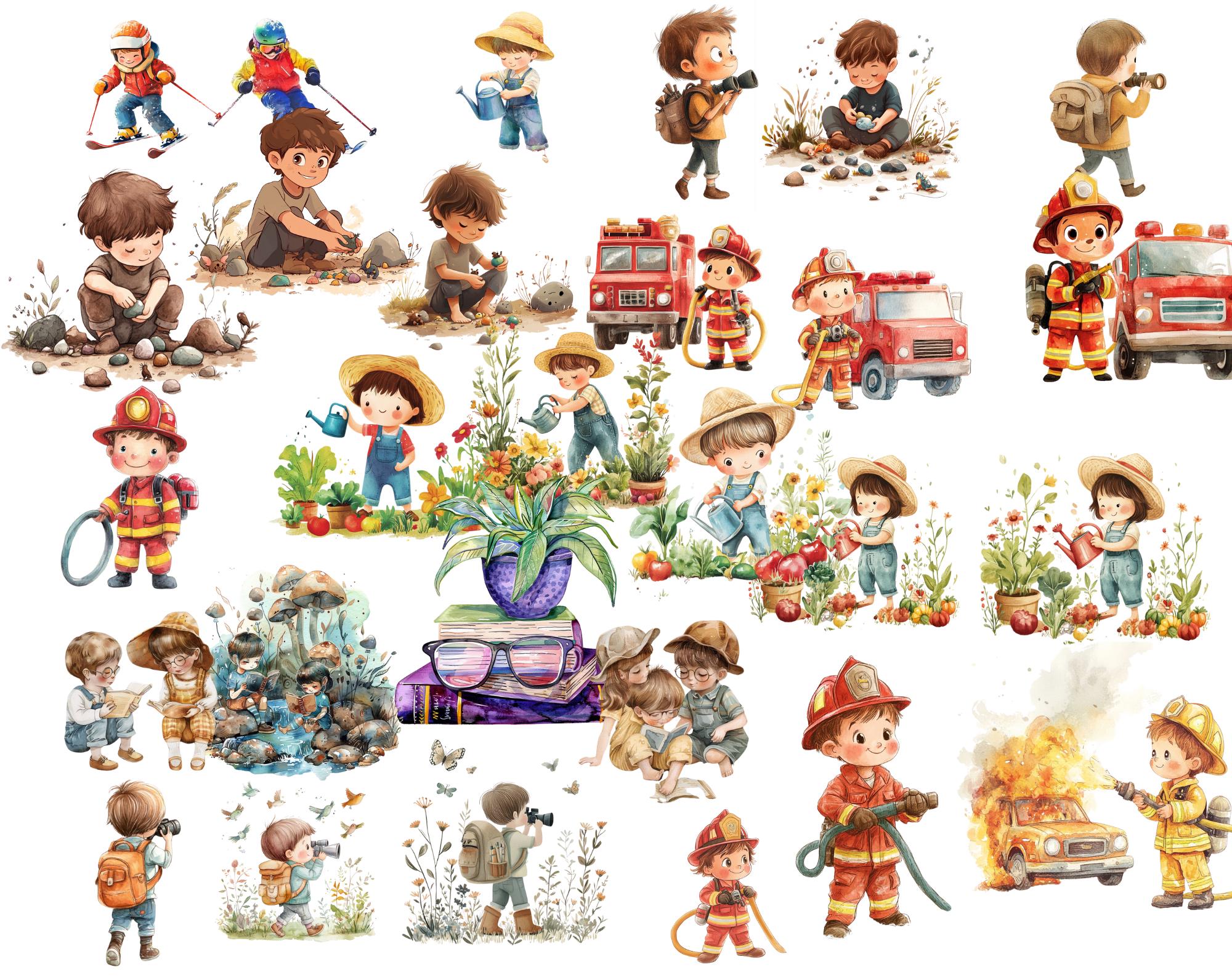 750 PNG Boys Watercolor Clipart Bundle Cute Little Boy Images, Children ...