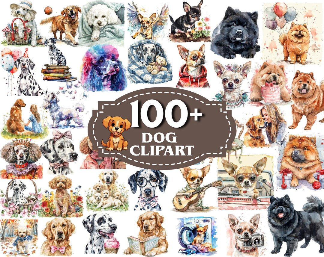 Watercolor Puppy Clipart Bundle, 100 Dog Breeds Clipart, Puppy Dog ...